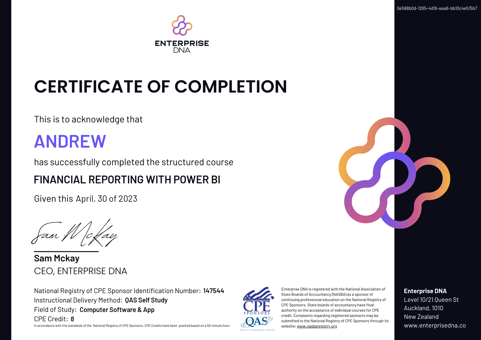 Enterprise DNA Certification | Andrew