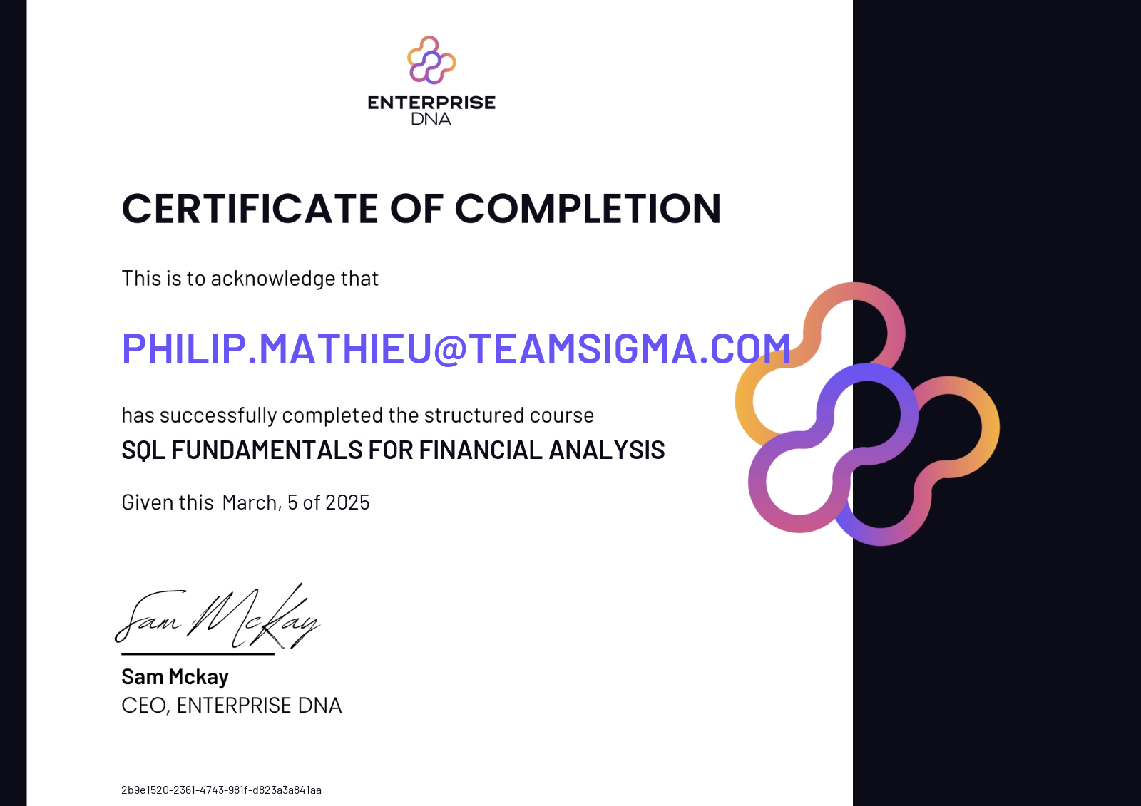 Enterprise DNA Certification | philip.mathieu@teamsigma.com
