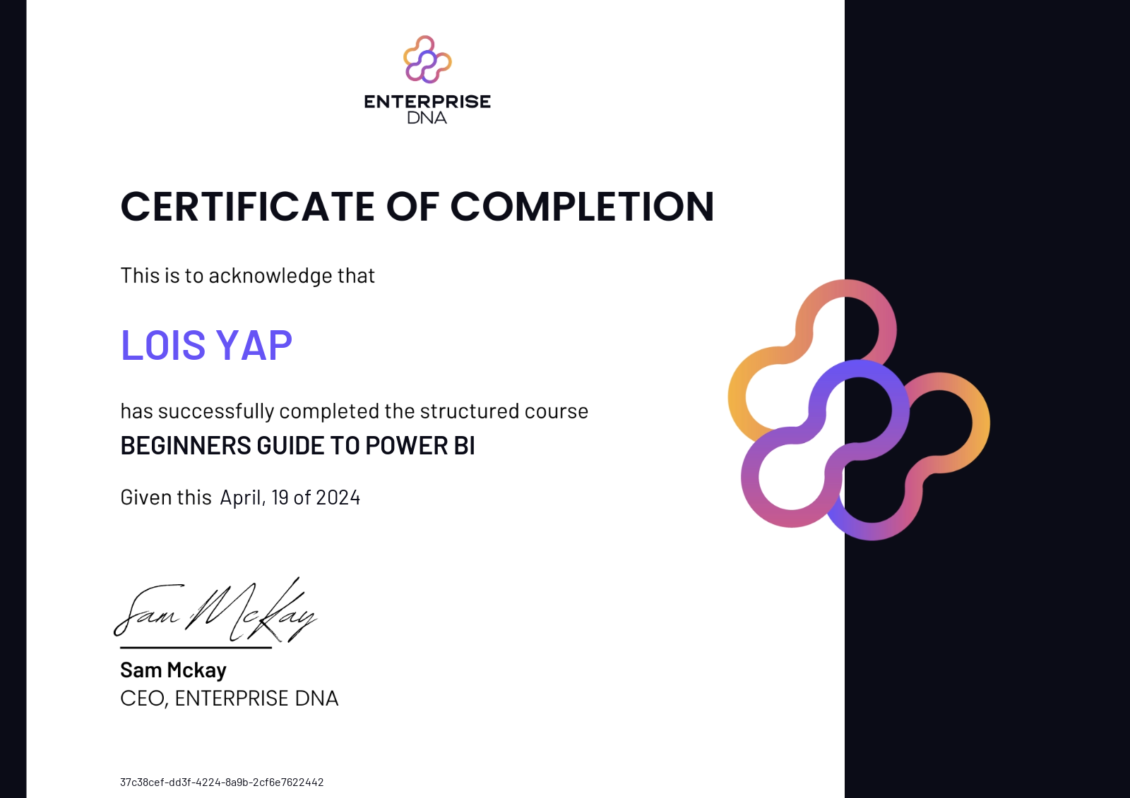 Enterprise DNA Certification | Lois Yap