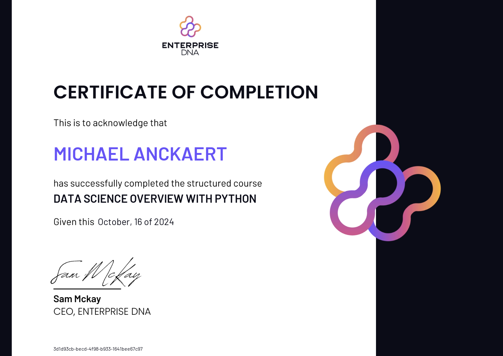 Enterprise DNA Certification | Michael Anckaert
