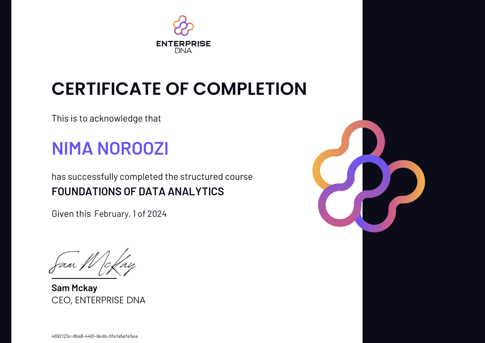Enterprise DNA Certification | Nima Noroozi