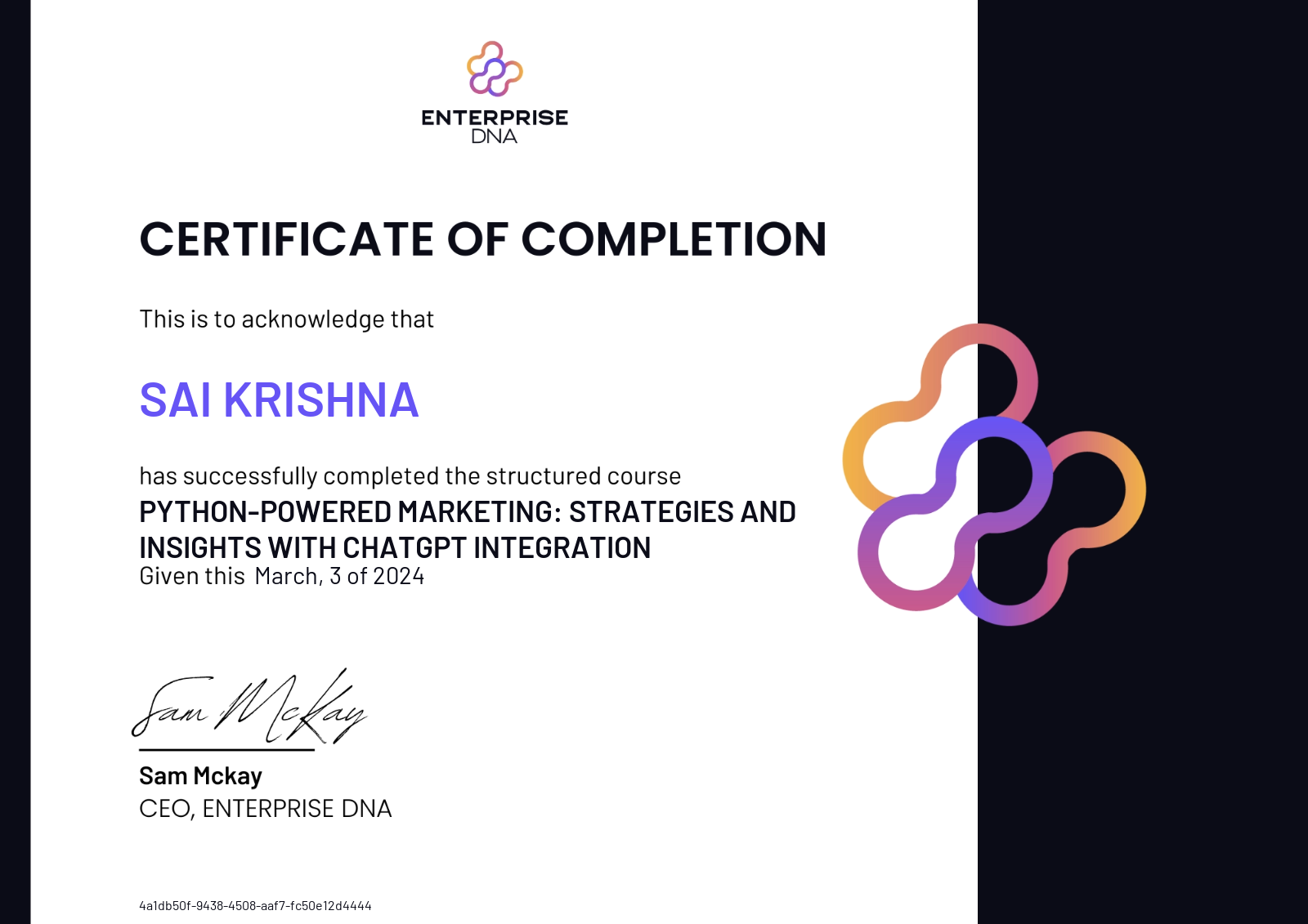 Enterprise DNA Certification | Sai Krishna