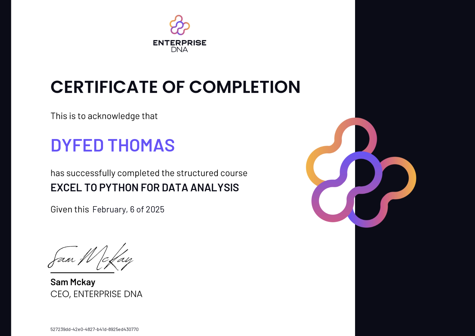 Enterprise DNA Certification | Dyfed Thomas
