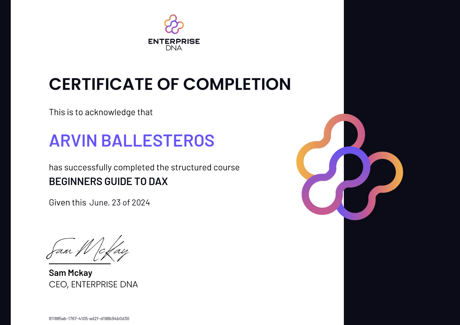 Enterprise DNA Certification | Arvin Ballesteros