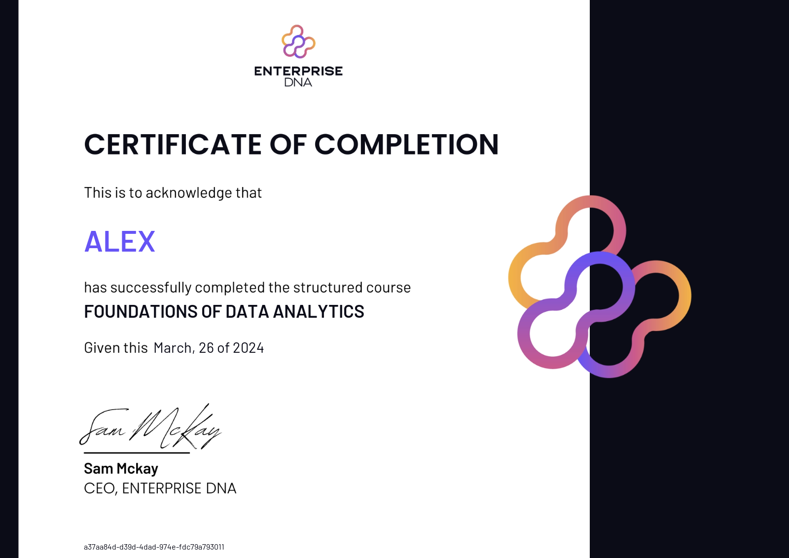 Enterprise DNA Certification | Alex