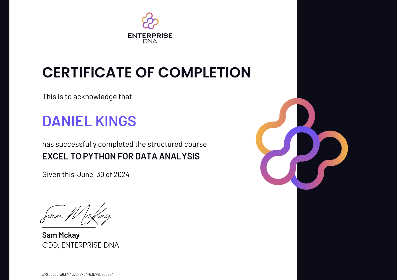 Enterprise DNA Certification | Daniel Kings