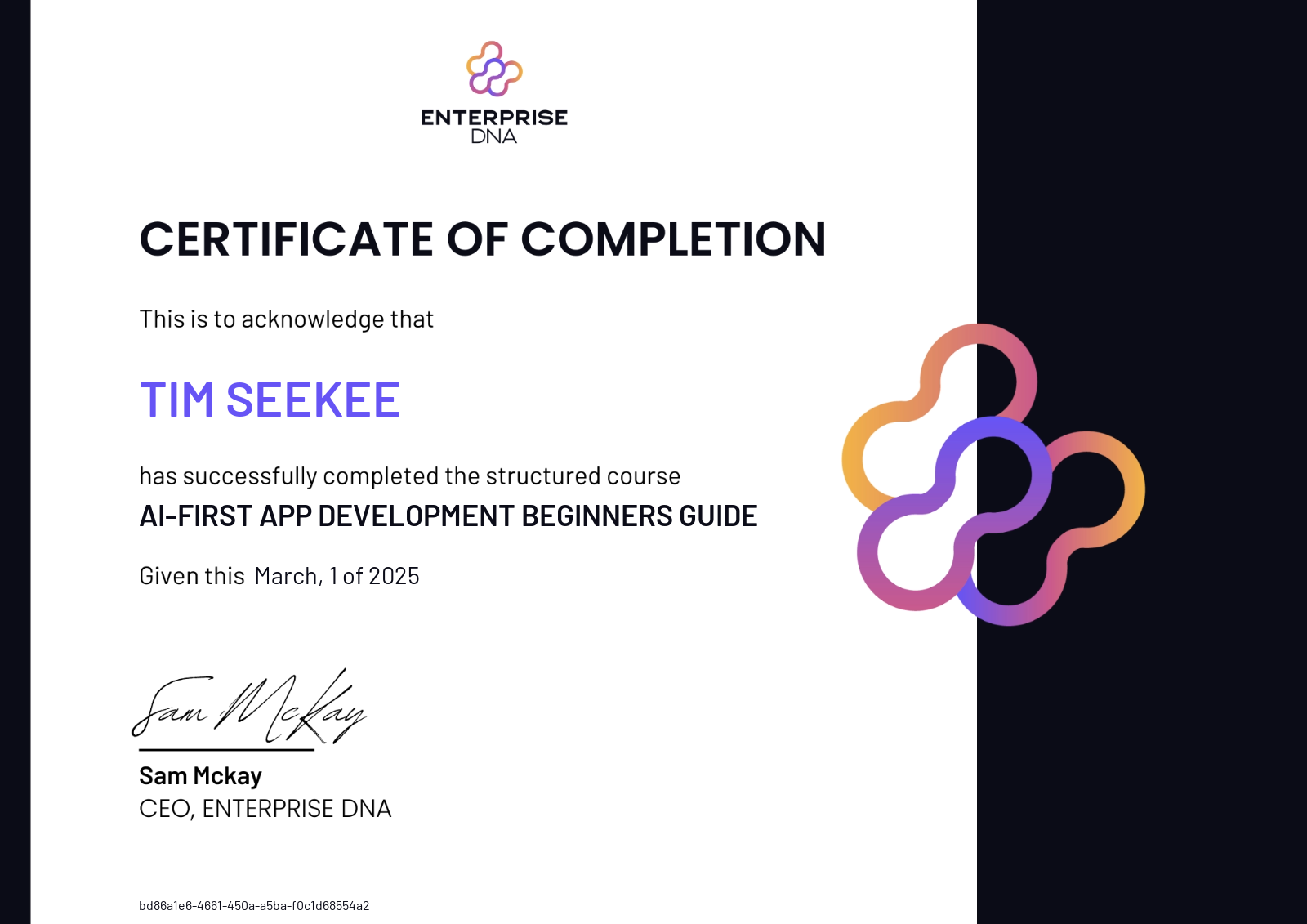 Enterprise DNA Certification | Tim Seekee