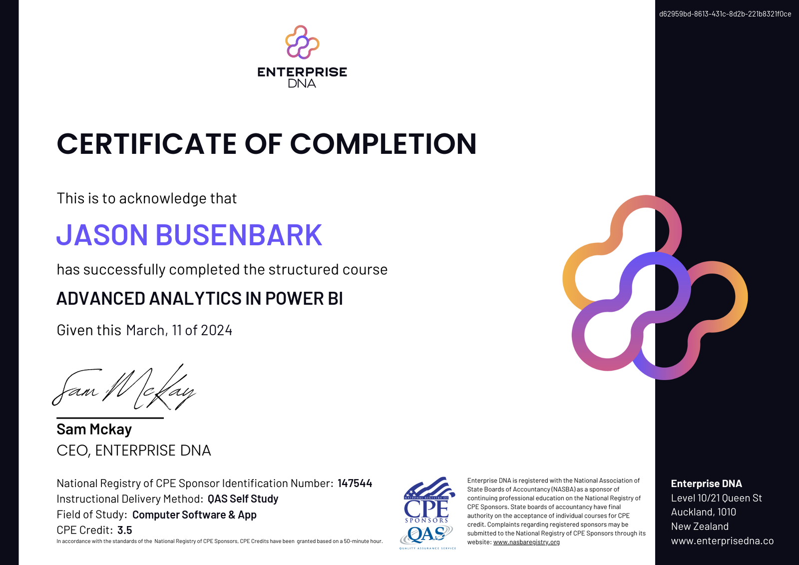 Enterprise DNA Certification | Jason Busenbark