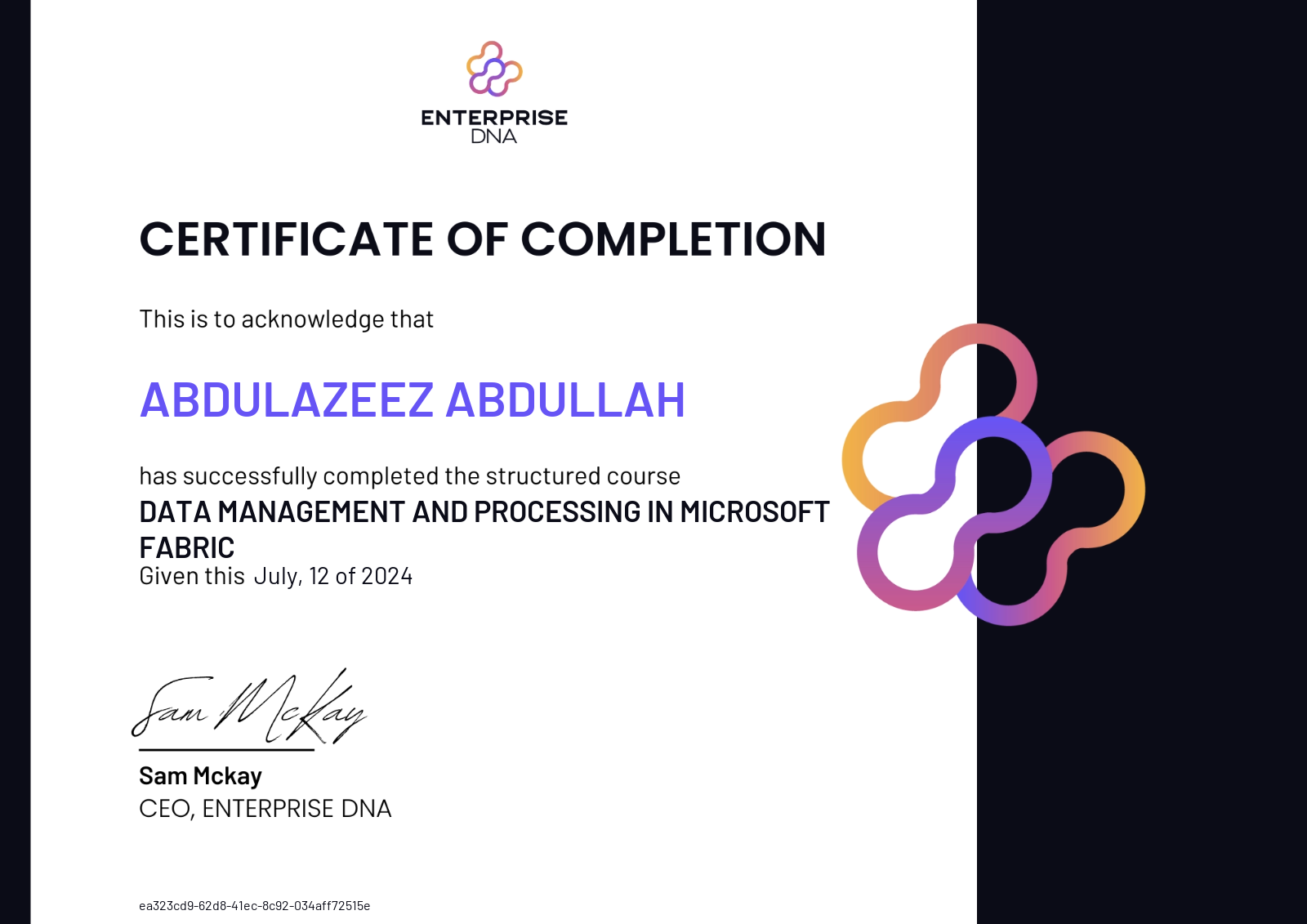 Enterprise DNA Certification | Abdulazeez Abdullah