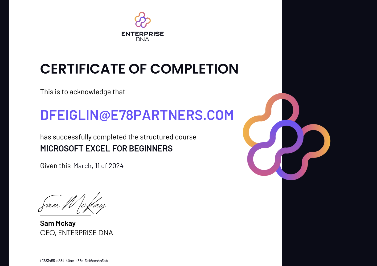 Enterprise DNA Certification | dfeiglin@e78partners.com